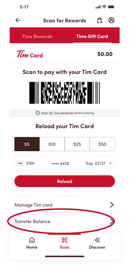 I have a plastic (physical) Tims Gift Card. Can I transfer the balance ...