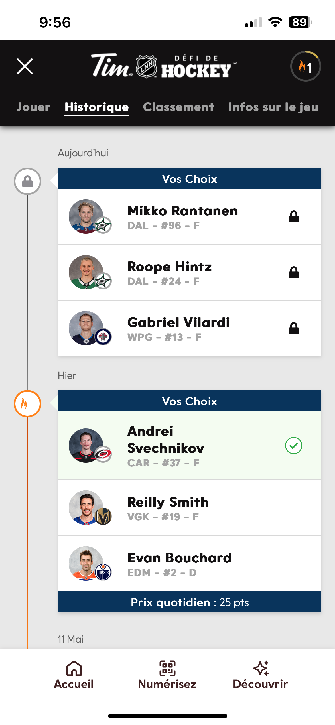 Que montre l’onglet « Historique » du Défi de hockey de la LNH? – Tim Hortons Help Centre